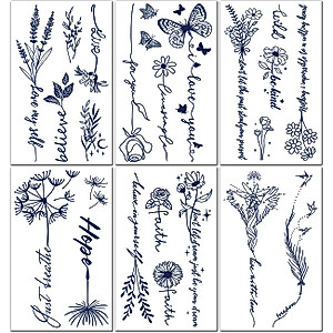 CHARLNET Semi-Permanent Tattoos for Women Girls - 2 Weeks Long Last Waterproof Realistic Flower Words Temporary Tattoos/Fades Naturally/Body Art Stickers