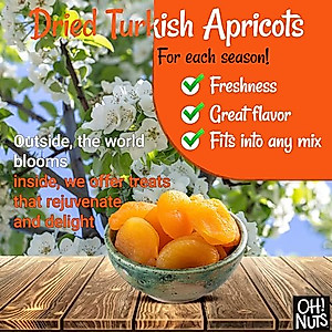 Oh! Nuts Dried Turkish Apricots - 2 LB Bulk | Fresh Dehydrated Natural Apricots, Sundried Unsweetened Dried Fruit for Snacking & Baking | No Sugar Added, All Natural, Non-GMO, Gluten-Free
