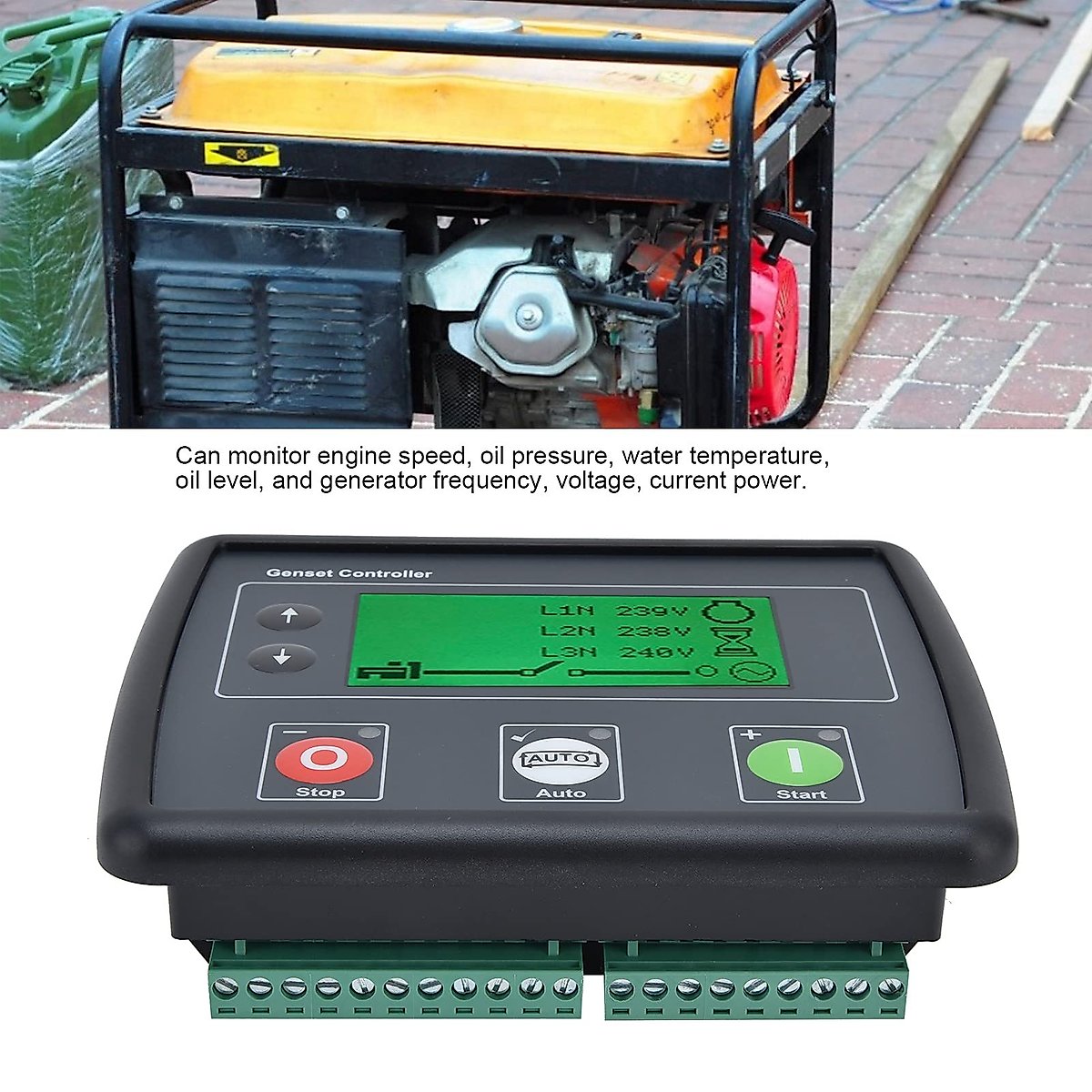 Luqeeg DSE4510 Generator Controller, LCD Display Generator Genset Controller, Auto Start Stop Mains Failure Control Module 3 Phase Generator Set Controller with Three Remotes