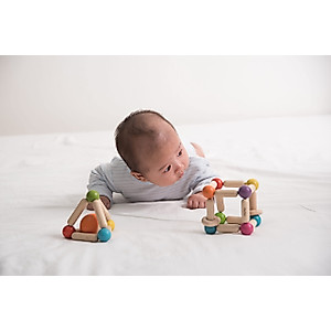 PlanToys Wooden Clutching Triangle Baby Toy with Gentle Sound in Two-Toned Ball (5244) | Sustainably Made from Rubberwood and Non-Toxic Paints and Dyes