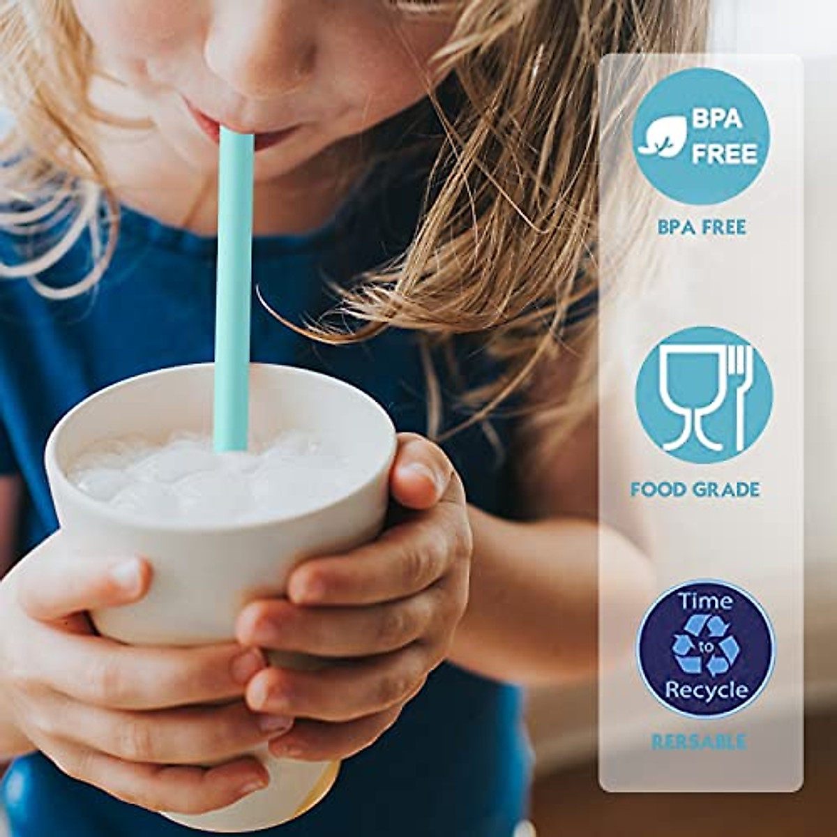 8Pcs Reusable Silicone Straws, Long Smoothie Drinking Straws with Cleaning Brushes for 20oz 30oz Tumblers, Milkshakes, Bubble Tea