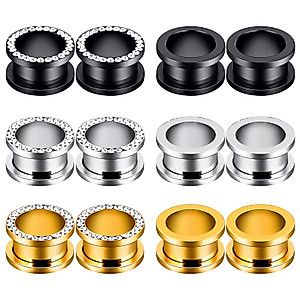 Qmcandy 12pcs Cubic Zirconia Double Flared Screw Plugs Tunnel Ear Expander Stretcher Piercing Ear Gauges 00g