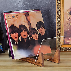 Vinyl Record Storage Holder Record Stand Album Storage Display Stand-Store and Holds Up to 50 Albums,DVDs,or CDs-Solid Pine Wood with Crystal Clear Acrylic-Modern Design-Brown