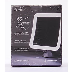 Fancii 10X Magnifying Lighted Makeup Mirror - Daylight LED Vanity Mirror - Compact, Cordless, Locking Suction, 6.5" Wide, 360 Rotation, Portable Illuminated Bathroom Mirror (Square)