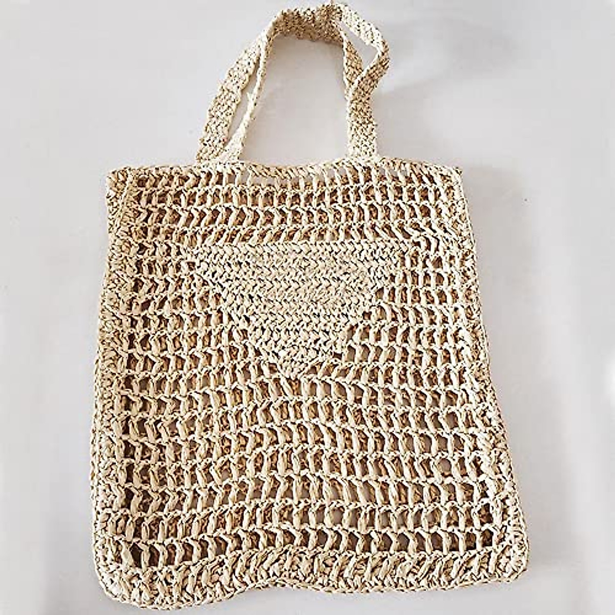 Weiwu Handmade Straw Bag,Travel Beach Fishing Mesh Bag, Straw Woven Bag Female Pastoral Style Weaving Hollow Shoulder Bag (Beige - With lining bag)