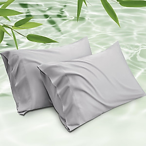 Bedsure Cooling Pillow Cases Queen Size Set of 2, Rayon Derived from Bamboo Cooling Pillowcase for Hot Sleepers, Soft & Silky Pillow Covers with Envelope Closure, Light Grey, Gifts, 20x30 Inches