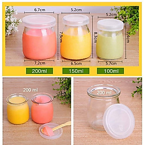 Dailydanny 6 Pcs Yogurt Pudding Jars Bottles With Plastic Lids Ideal for Jam, Honey, Wedding Favors, Shower Favors, Baby Foods (7 oz (200ml))