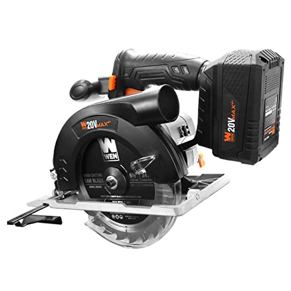 WEN Cordless Circular Saw, 6.5-Inch Blade with 20V Max 4.0 Ah Lithium-Ion Battery and Charger (20625)