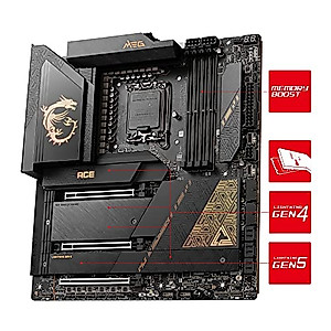 MSI MEG Z790 ACE Motherboard E-ATX - Supports Intel Core 12/13th Gen Processors, LGA 1700, DDR5 Boost (7800+MHz/OC), 2x PCIe 5.0 x16, 1x PCIe 4.0 x16, 1 x M.2 Gen5, 4 x M.2 Gen4, 2.5Gbps LAN, Wi-Fi 6E