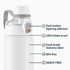 FEWOO 24 Oz Insulated Water Bottle with One Lid for Sip and Swig Stainless Steel Water Bottle With Straw BPA-Free,Keep Cold for 24h & Hot for 12h (WHITE)¡­