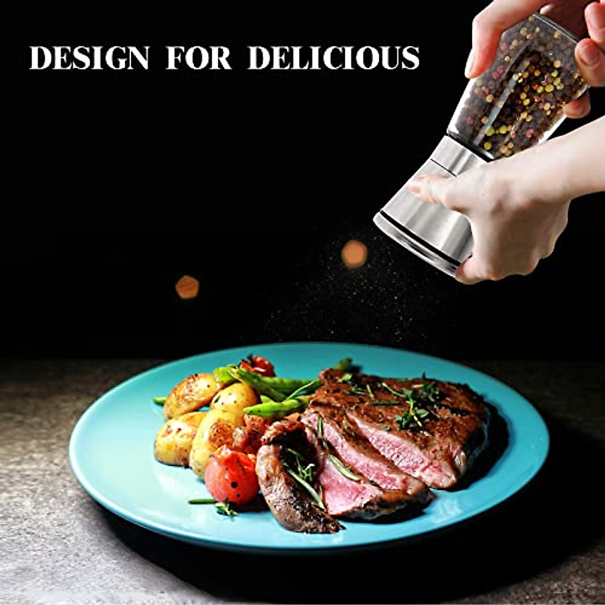 Pepper Grinder Pepper Mill, Salt Grinder Refillable,(Single Package) Adjustable Coarseness Black Pepper Grinder, Stainless Steel Sea Salt Shaker with Ceramic Rotor (1 pack)