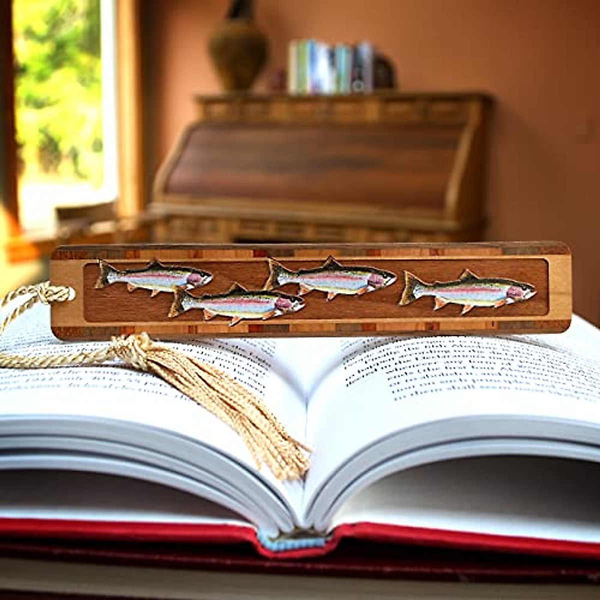 Rainbow Trout Fish Steelhead Salmon Engraved with Added Color Wooden Bookmark - Also Available with Personalization - Made in USA