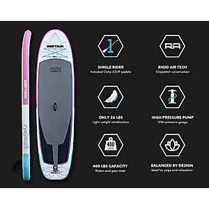 Driftsun 11 Foot Extra Wide Inflatable Stand Up Paddle Board Package with Rolling Travel Storage Backpack, Foldable Aluminum Pole, and More, Pink