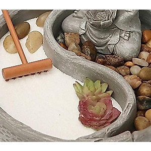 Nature's Mark Mini Zen Garden Kit for Desk with Lotus, Buddha Figures, Rake and Natural Sand River Rocks Table/Desk Décor Gift Set for Home and Office 6 x 6 Inches Round Base