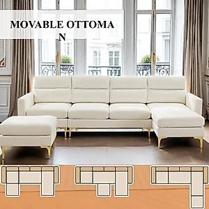 GlasFlength Sectional Couches for Living Room - U Shaped Sectional Comfy Sectional Couches, 4 Seat Sofa Sleeper with Double Chaise for Small & Large Spaces, Modern Home Sofa Set, White