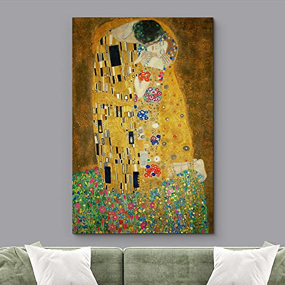 wall26 Canvas Print Wall Art The Kiss by Gustav Klimt People Historic Illustrations Fine Art Traditional Scenic Colorful Multicolor Ultra for Living Room, Bedroom, Office - 24"x36"