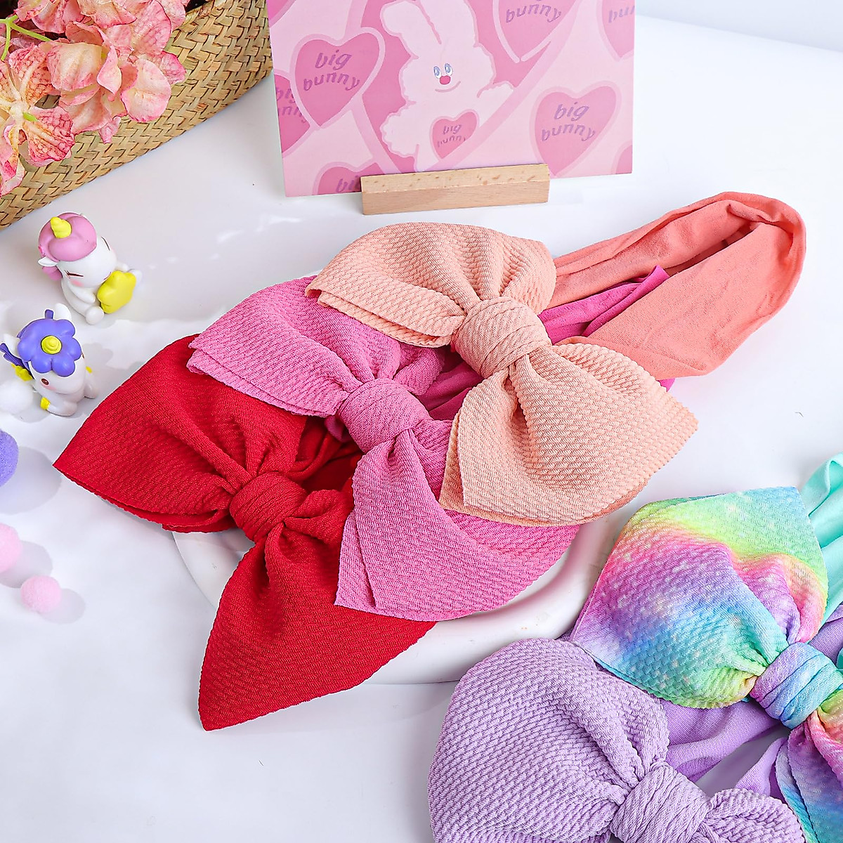 YanJie Baby Headbands - Handmade Elastic Nylon Hairbands with Hair Bows for Newborns, Girls, Toddlers, and Kids in Black, Red, Pink