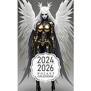 Pocket Calendar 2024-2026: Two-Year Monthly Planner for Purse , 36 Months from January 2024 to December 2026 | Cyberpunk gothic angel | Darkness wing white and gold