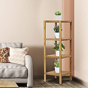 kinbor Bamboo Bathroom Shelf, Bathroom Storage Shelf Freestanding, 4 Tier Shelving Unit Corner Rack for Bathroom