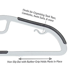 Simplify 8 Pack Ultimate Hanger | S-Shape Collar Saver | Ultra-Thin | Non-Slip | Accessory Bar | Belts | Scarves | Ties | Tank Top | Closet Organization | White