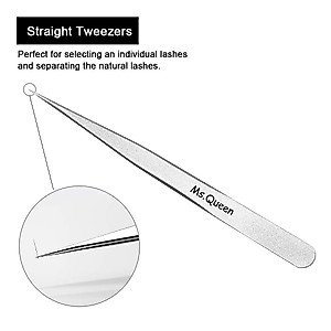 Eyelash Extension Tweezers - Professional 2 Pcs Straight and Curved Pointed Tweezers - Precision Crafted Tweezers for 3D-6D Volume False Eyelashes Extensions with Aluminum Storage Case- Ms.Queen