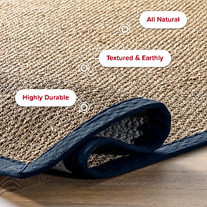 nuLOOM 4x6 Elijah Seagrass Area Rug, Navy, Solid Farmhouse Style, Cotton Bordered, Basketweave, Natural Fiber, For Bedroom, Dining Room, Living Room, Hallway, Office, Kitchen, Entryway