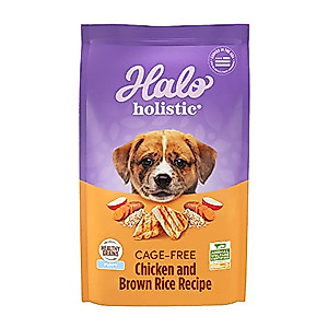 Halo Purely for Pets Holistic Dog Food, Complete Digestive Health Cage-Free Chicken and Brown Rice Recipe, Dry Dog Food Bag, Puppy Formula, 3.5-lb Bag