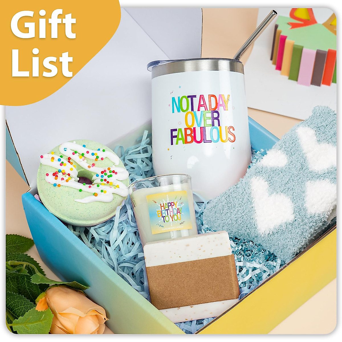 MEIGBFR Birthday Gifts for Women, Cute Birthday Gift Ideas for Sisters Best Friends Mom Birthday Present for Bestie BFF, Funny Birthday Basket Gift Set For Female Her