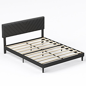 Upholstered Bed Frame Platform with High-Adjustable Headboard and Solid Wood Slats Support, Strong Weight Capacity, Non-Slip and Noise-Free,No Box Spring Needed, Easy Assembl,Grey (Queen)