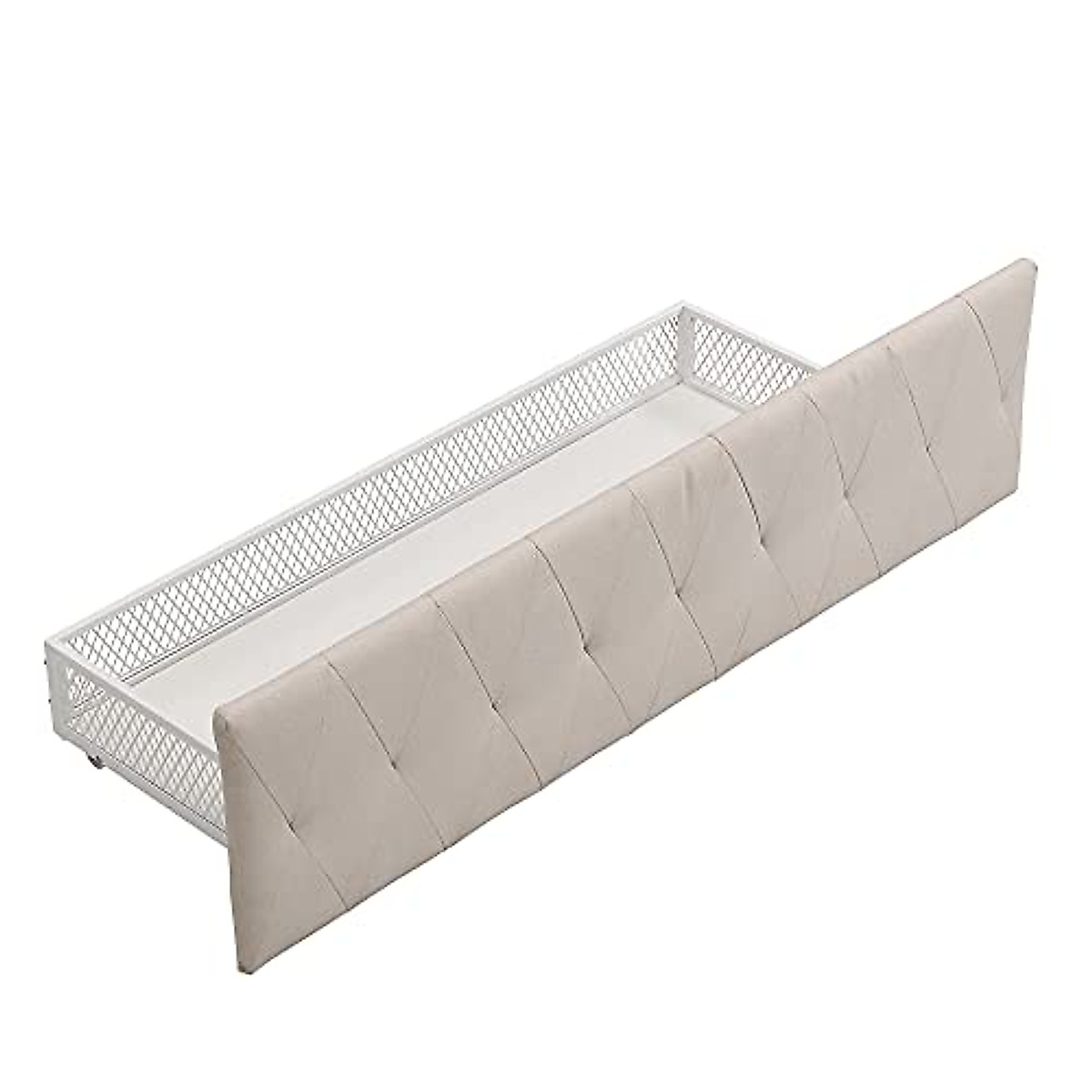 MERITLINE Full Size Metal Bed, Platform Bed Frame with Upholstered Headboard and Footboard, Platform Bed with Drawer Storage No Box Spring Needed ( Beige)