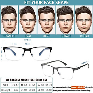 Bifocal Reading Glasses for Men, No Line Bifocals Progressive MultiFocus Readers, Wide Clear Top Transition Non Prescription Multifocal Eyeglasses,Large Anti Blue Light Multi focals Half Frame +1.75
