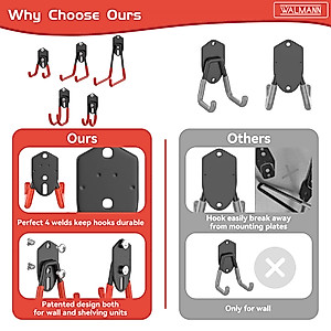 WALMANN 12PCS Garage Storage Hooks, Wall Mount Utility Hooks for Tools, Ladders, Cords, Folding Chairs, Shovels and Rakes, Shelving Hooks for Keyhole Shelving Units
