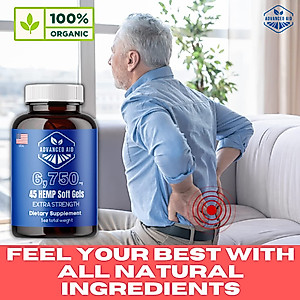 Advanced Aid Natural Premium Organic Hemp Oil 6750mg (150mg per SoftGel ) 45ct Non-GMO Ultra-Pure CO2 Extracted Made in The USA. Read Description