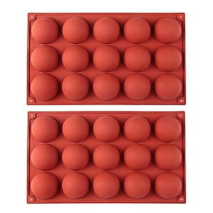 RAYNAG 2 Pack Medium Semi Sphere Silicone Mold Baking Chocolate Bath Bomb Making Domes Tray Cake Eyeballs Jelly Dome Mousse Soaps Molds, 15-cavity