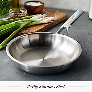 Merten & Storck Tri-Ply Stainless Steel 8" Frying Pan Skillet, Professional Cooking, Multi Clad, Heats Evenly, Drip-Free Pouring Edges, Browning, Induction, Durable, Oven & Dishwasher Safe