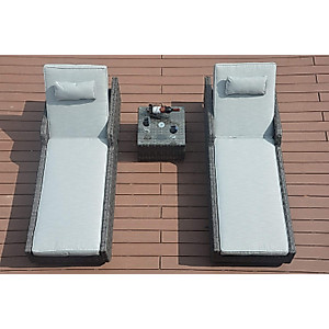 Direct Wicker 3 Pieces Aluminum Frame Outdoor Patio Chaise Lounge with Wheel PE Wicker Adjustable Chaise Lounge Chairs Chair Set for Garden