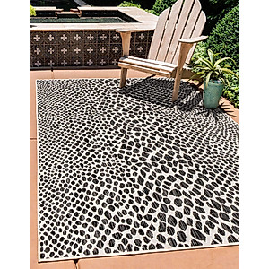 Unique Loom Outdoor Collection Area Rug - Cape Town (5' 3' x 8' Rectangle, Black/ Ivory)