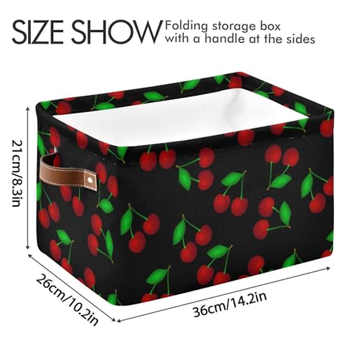 Cherry Black Storage Basket Bins Decorative Toy Organizer Bins Laundry Hamper Baskets with Handles for Bedroom Office Clothes Pet Nursery Living Room,1 pcs