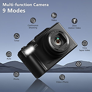 4K Digital Camera for Photography, 64MP Vlogging Camera for YouTube with 3" 180° Flip Screen, 18X Digital Zoom Point and Shoot Camara with 32GB Micro SD Card for Beginner (Black)