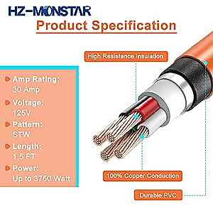 30 Amp to 110 Adapter Generator Power Cord, 4 Prong 30 Amp to 15 Amp Generator Adapter, NEMA L14-30P Male Plug to 4X 5-20R Household Tri Outlet Female Connectors Power Adapter 1.5 FT 125/250V