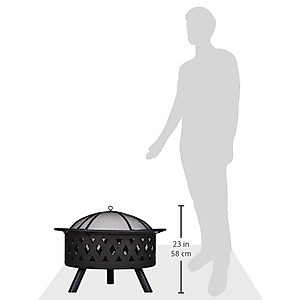 Fire Pit Set, Wood Burning Pit - Includes Screen, Cover and Log Poker - Great for Outdoor and Patio, 32 inch Round Crossweave Firepit by Pure Garden