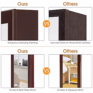 Giantex Jewelry Armoire Cabinet Wall Door Mounted with Full Length Mirror, Jewelry Organizer with Makeup Mirror, Ring Earring Slots, Necklace Hooks, Large Capacity Storage Jewelry Armoire (Brown)