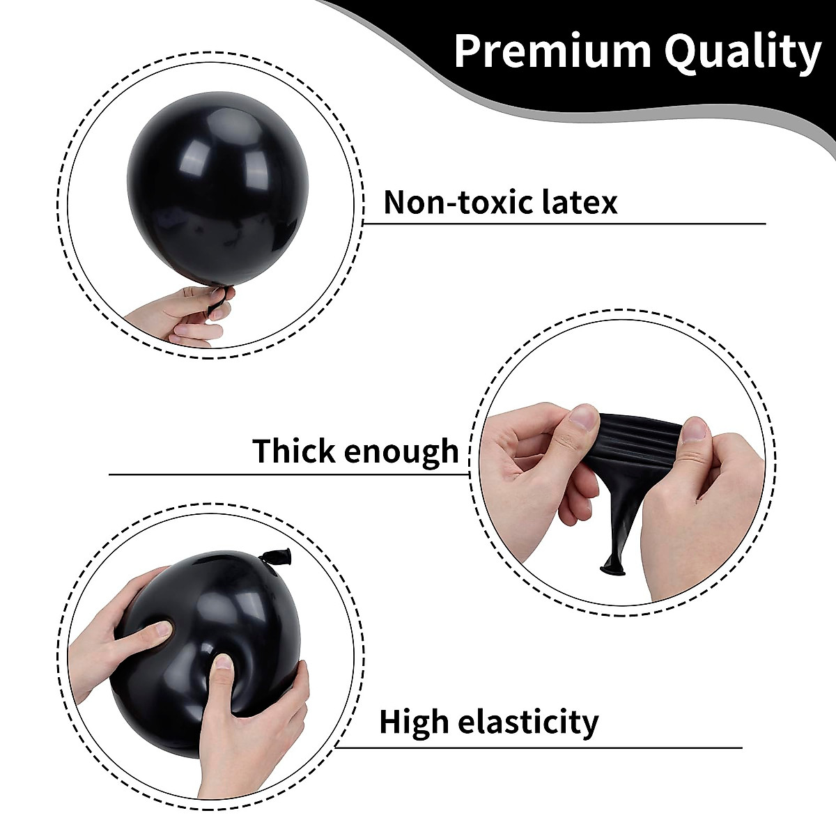 RUBFAC Black Balloons Different Sizes 105pcs 5/10/12/18 Inches for Garland Arch, Premium Party Latex Balloons for Happy New Year Decorations 2024 Birthday Wedding Holiday Balloon Party Decoration