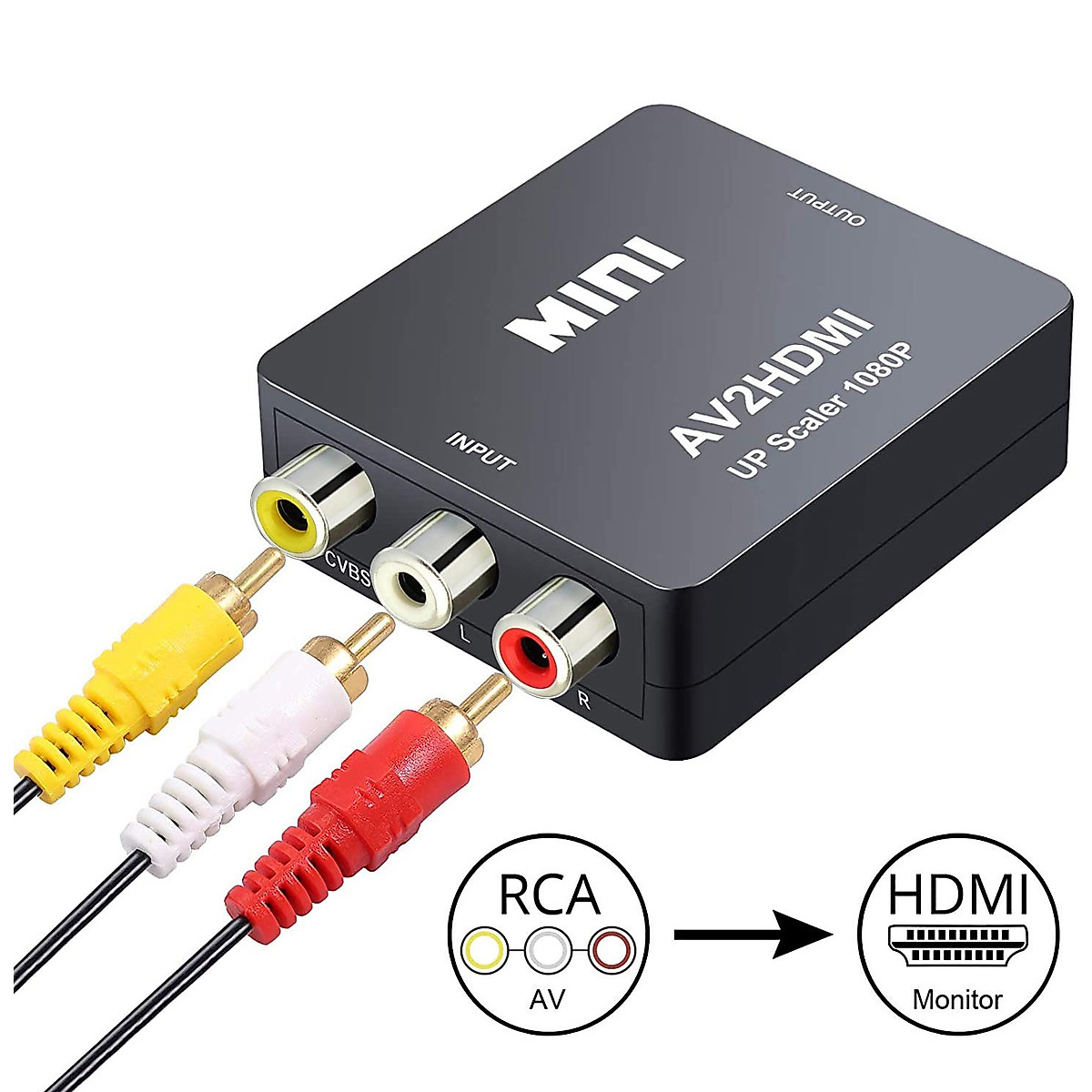 RCA to HDMI Converter, AV to HDMI Converter Adapter, CYSINGC Mini Composite CVBS Video Audio Converter Adapter for Camera DVD VHS VCR STB PSP Xbox PS2 WII to New HDTV Monitor or Projector (Black)
