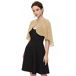 Soft Chiffon Shawls Wraps Shrug for Wedding Evening Dress Cape Cover Up for Women(Dusty gold)