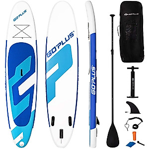 Goplus Inflatable Stand Up Paddle Board, 6” Thick SUP with Accessory Pack, Adjustable Paddle, Carry Bag, Bottom Fin, Hand Pump, Non-Slip Deck, Leash, Repair Kit (Blue, 10FT)