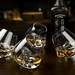 MyGift Tilted Crystal Whiskey Glasses Set of 4 Tumblers, Old Fashioned Scotch & Bourbon Glass, Includes Gift Box