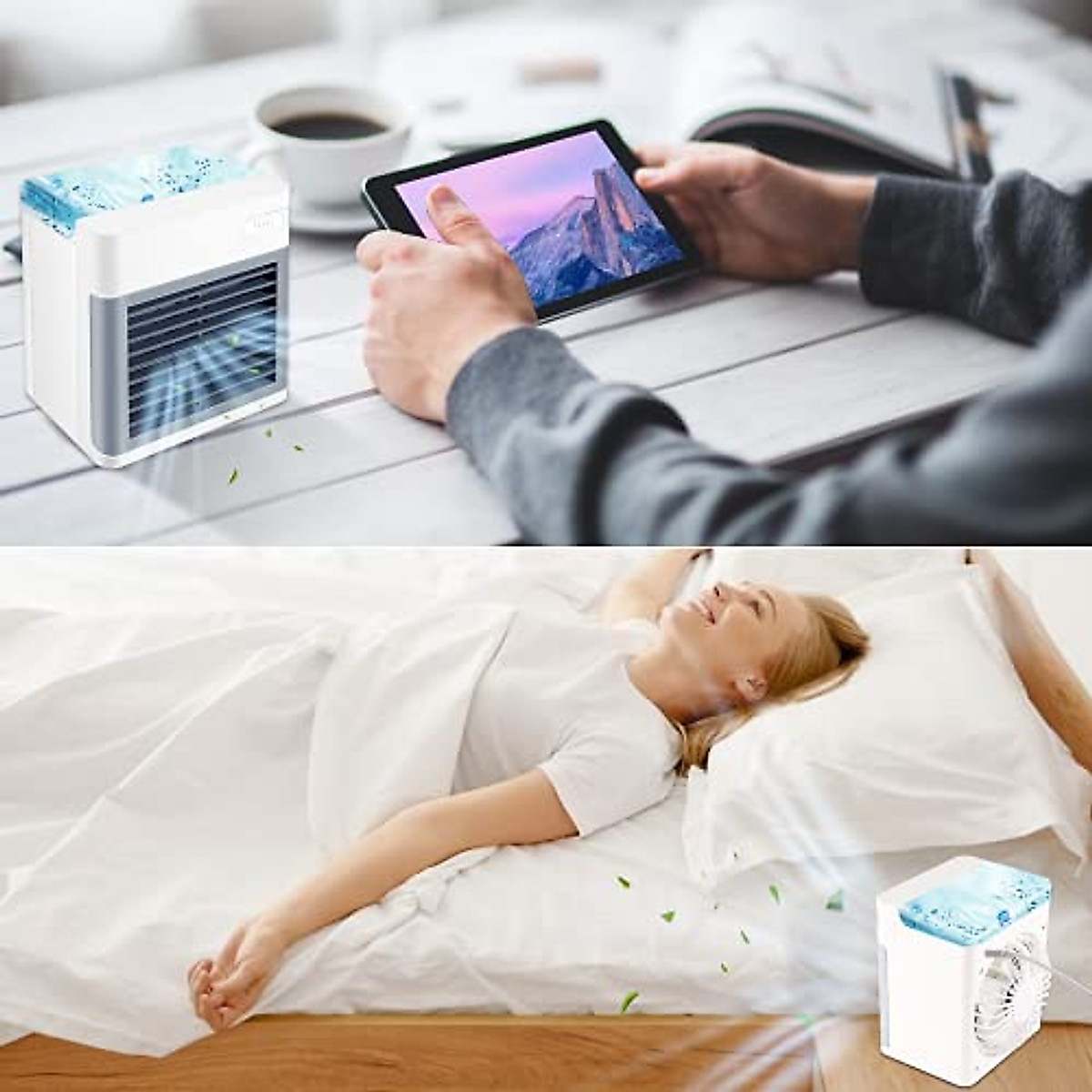 Geohee Portable Air Conditioner,Quiet Personal Air Conditioner Fan,3-Speeds Air Cooler Mini Air Conditioner Fan Desktop Cooling Fan for Office and Home, Grey&White