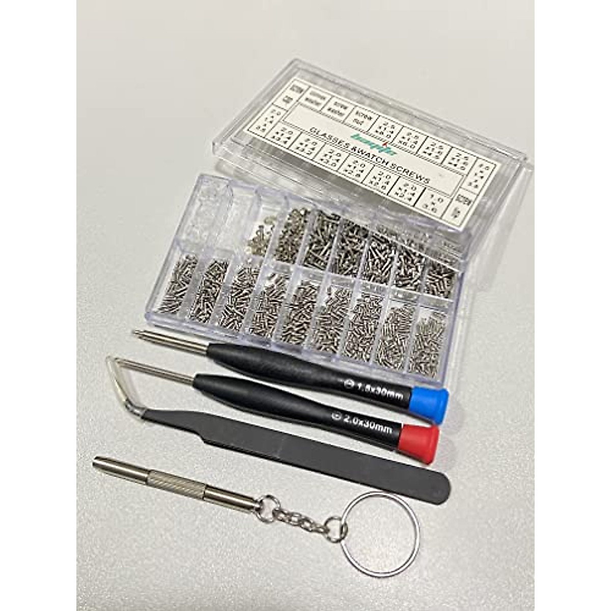 bayite Eyeglass Repair Kit Sunglass Glasses Repair Kit with Screws Assorted Tweezers Screwdriver Nuts Stainless Steel Screws Tool for Watch 1000Pcs