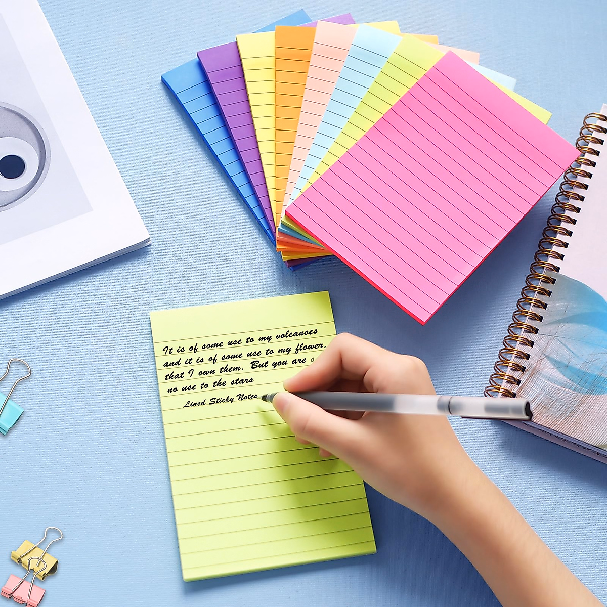 (8 Pack) Lined Sticky Notes 4X6 in Post, 8 Bright Colors Large Ruled Post Sticky Colorful Super Sticking Power Memo Pads Strong Adhesive,Sticky Notes Lined for Office, Home, School, 40 Sheets/pad